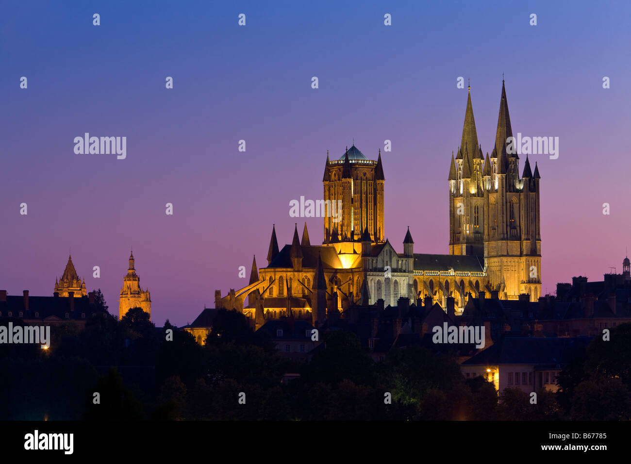 Notre Dame de Coutances cathedral, France at dusk Stock Photo - Alamy