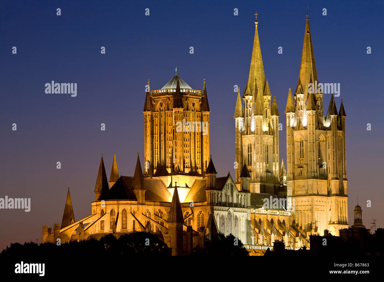 Notre Dame de Coutances cathedral, France at dusk Stock Photo - Alamy