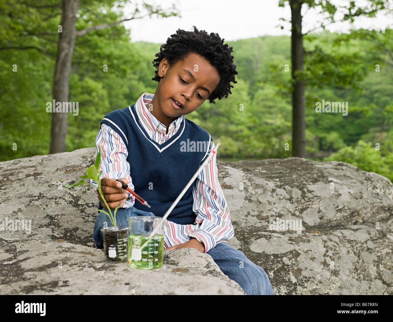A boy doing an experiment on a plant Stock Photo - Alamy