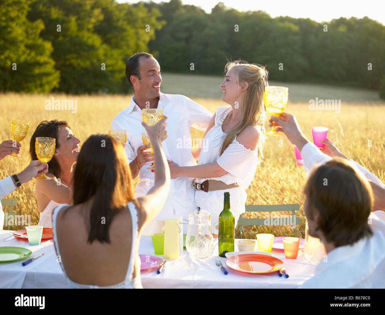 People having dinner, toasting glasses Stock Photo - Alamy