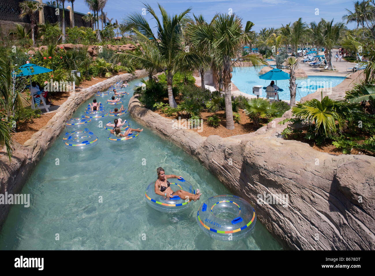 Bahamas Paradise Island Nassau Touriists float on water ride at ...