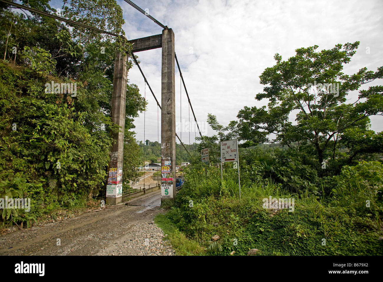Suspended bridge over Amazon river, Ecuador South America. horizontal ...