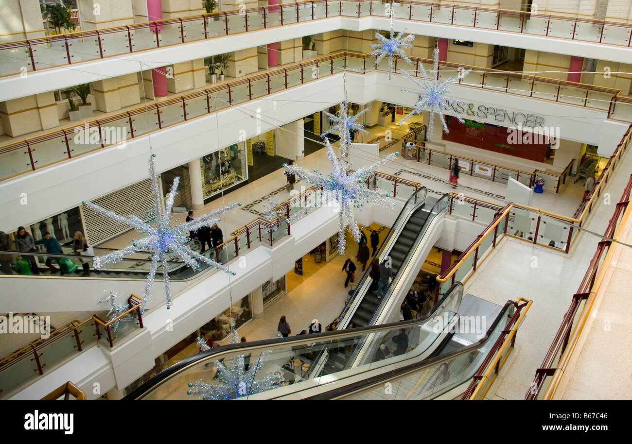 The Belfry Shopping Centre Mall with escalators at Christmas Redhill ...