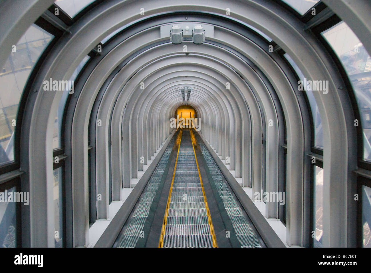 Interior of the Floating Garden Observatory glass escalator at the top ...