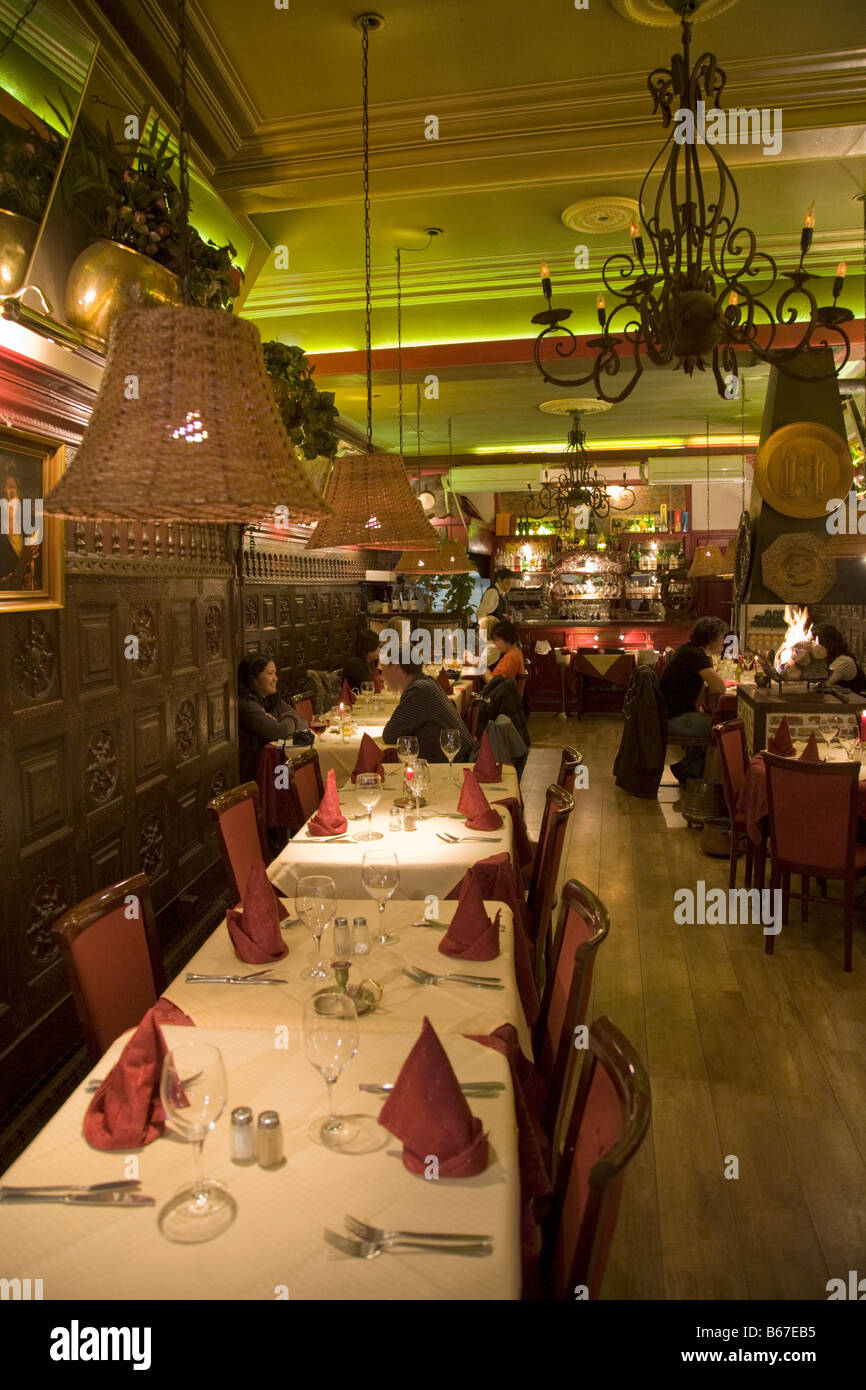 Interior and tables of a smart Belgian restaurant. Brussels. Belgium ...