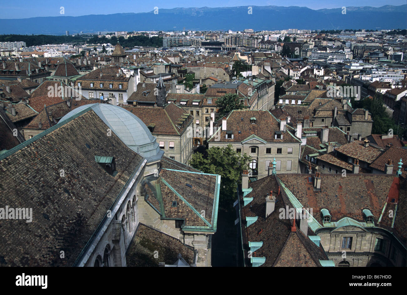 View over rooftops of old Geneva, Switzerland Stock Photo - Alamy