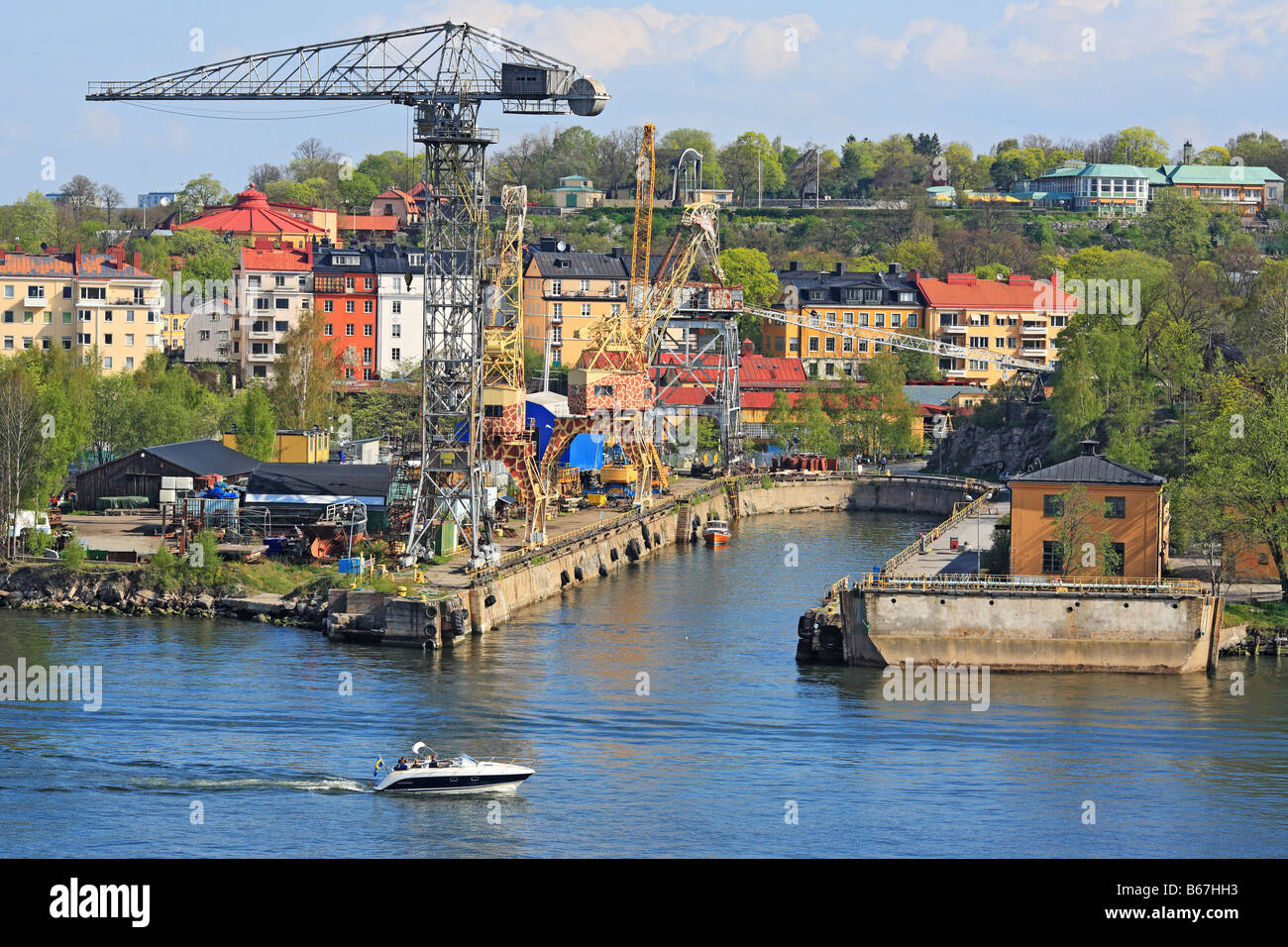 Cityscape, view of Stockholm city and Baltic sea, ship, port, Sweden ...