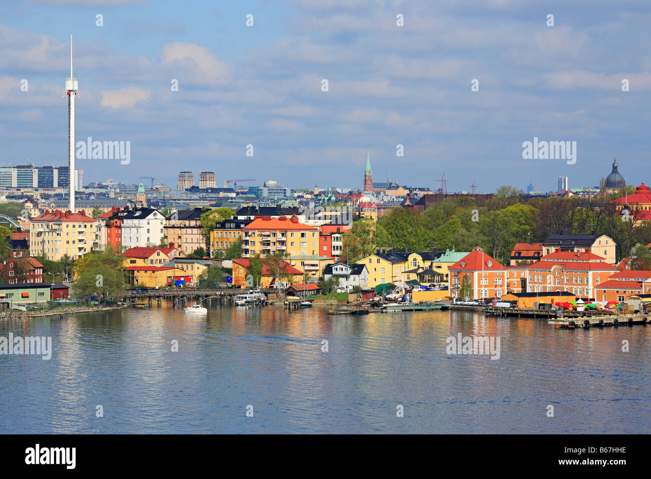Cityscape, view of Stockholm city and Baltic sea, ship, port, Sweden ...