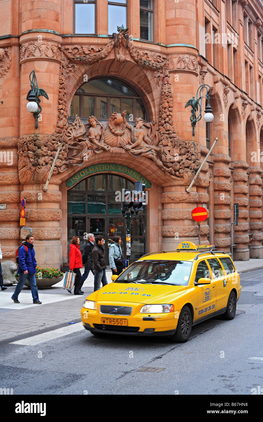 City transport, Yellow taxi car, street, Stockholm, Sweden Stock Photo ...