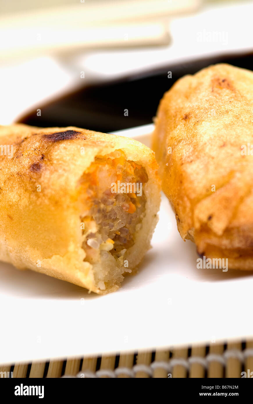 Close-up of spring rolls served in a tray Stock Photo - Alamy