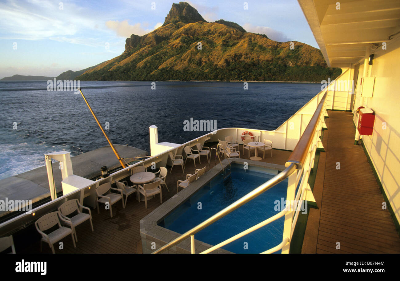 Cruise ship, MV Reef Escape Off Waya Island, Yasawa group, Fiji, South ...