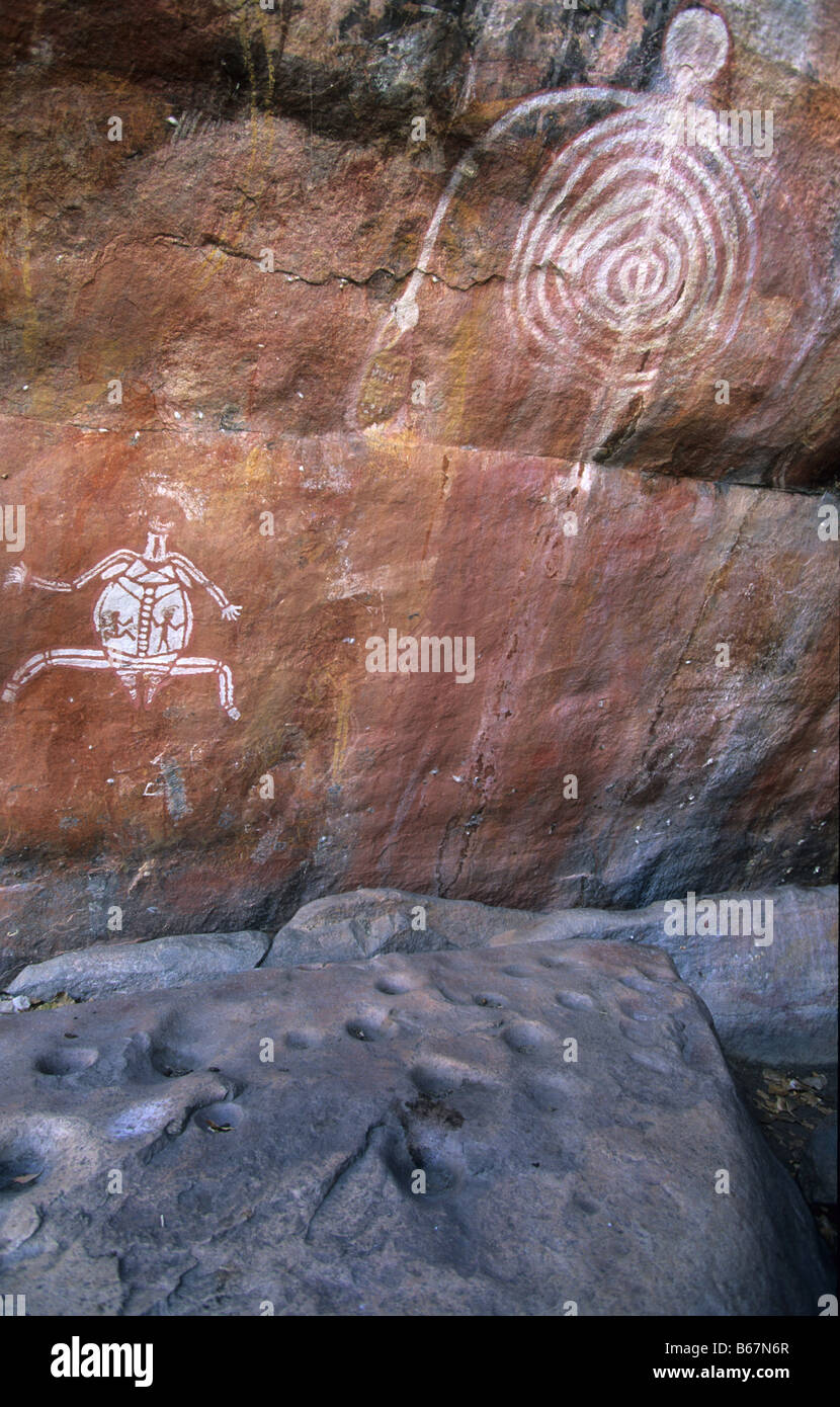 Aboriginal rock art, Aboriginal rock paintings near Cannon Hill, Kakadu National Park, Northern ...