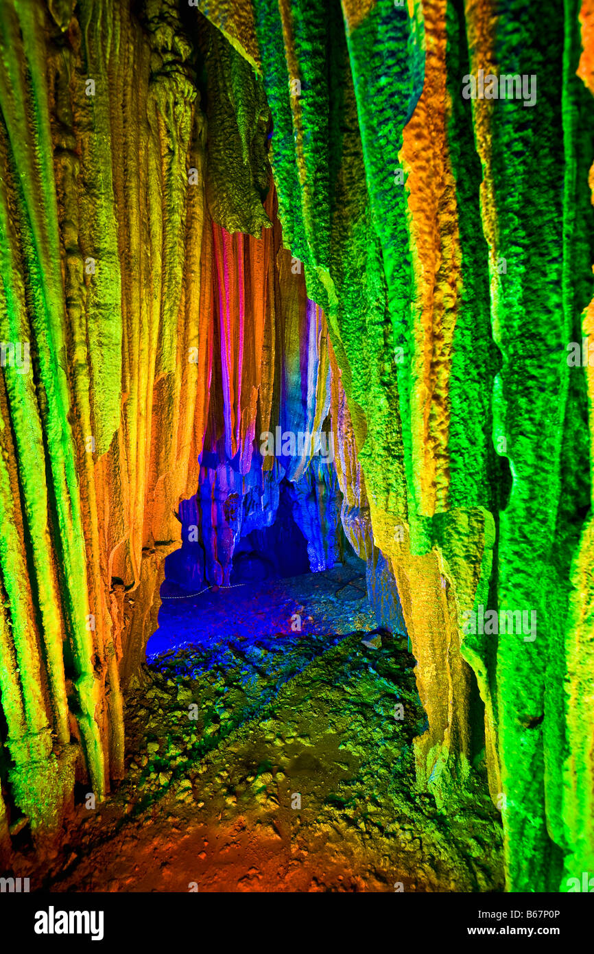 Interiors of a cave, Lotus Cave, Xingping, Yangshuo, Guangxi Province ...