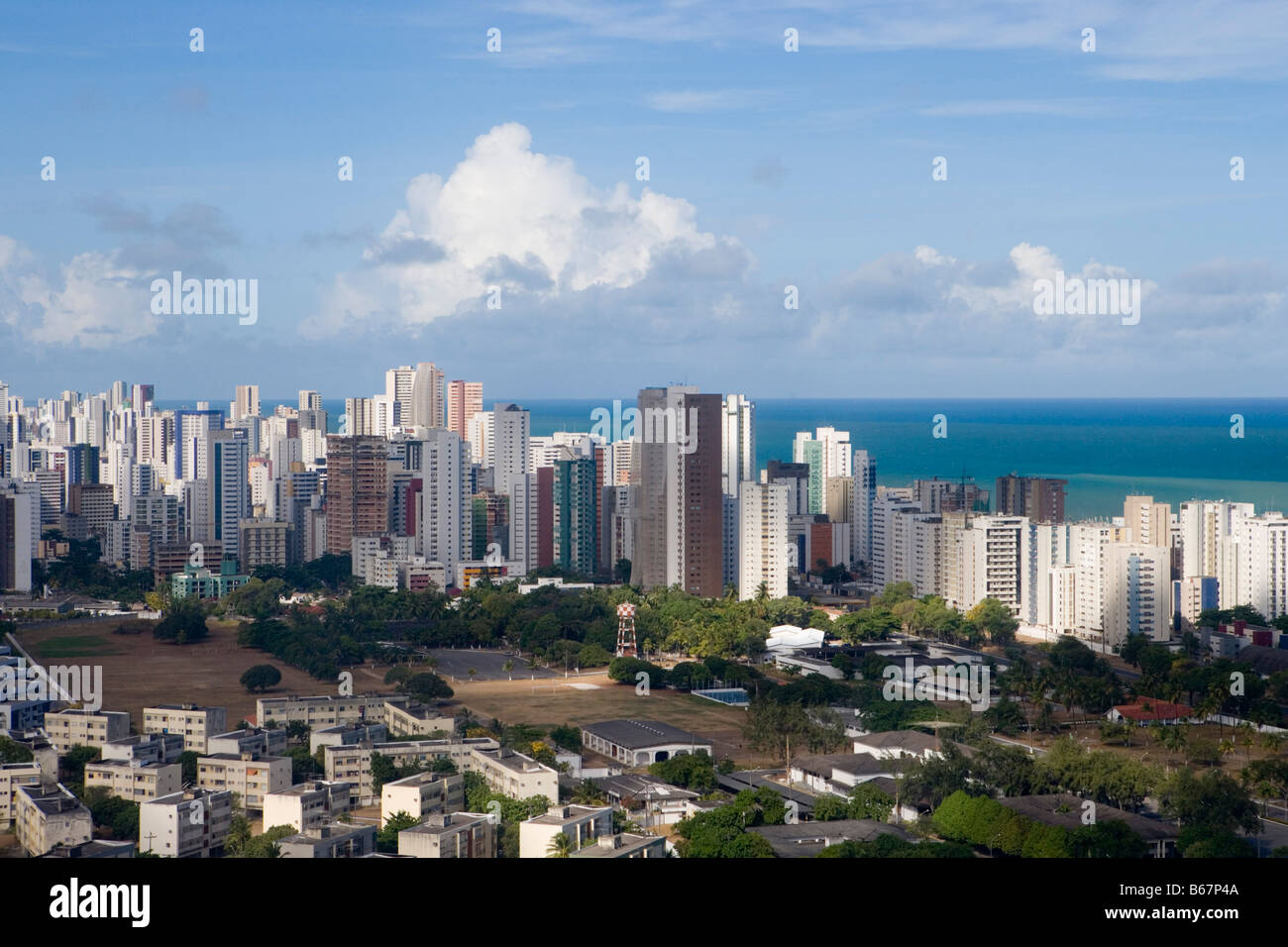 Aerial photo of high-rise buildings, Atlantic Ocean in the background ...