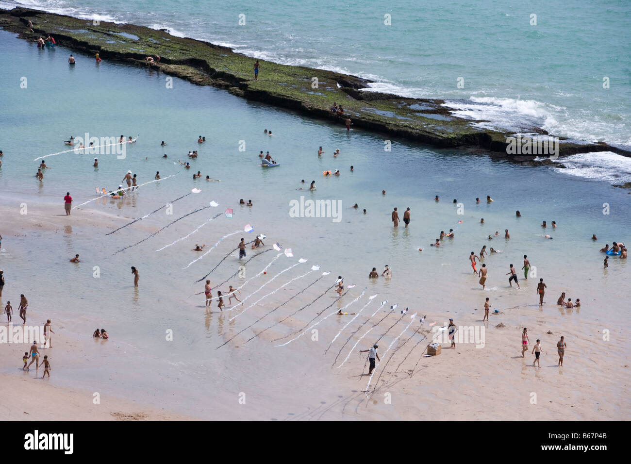 People bathing in the sea, View of the beach from Recife Palace Hotel ...