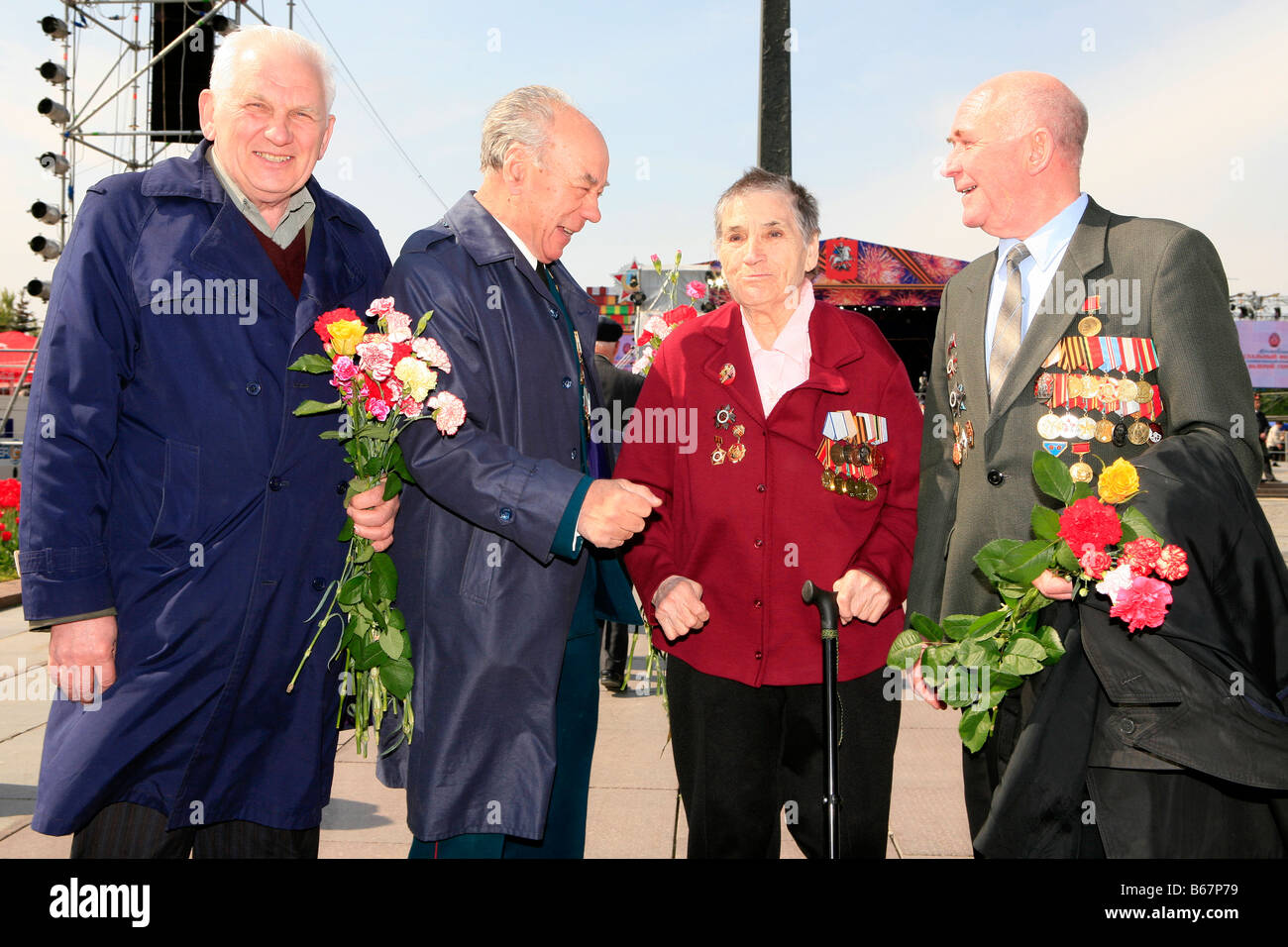 4 Soviet veterans celebrating World War II Victory Day at Victory Park ...