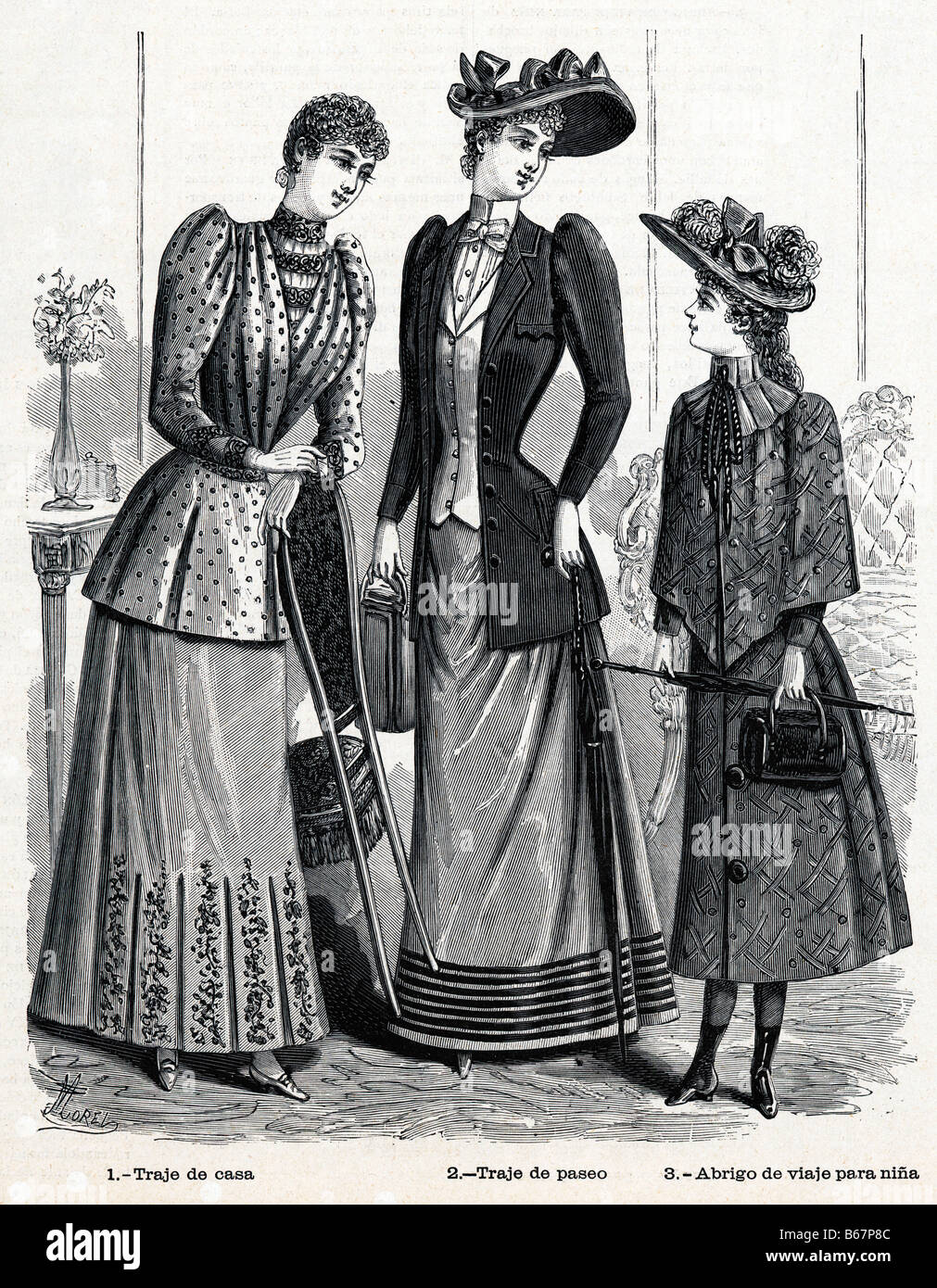 1891 Ladies Fashion Nineteenth Century engraving of various ladies ...