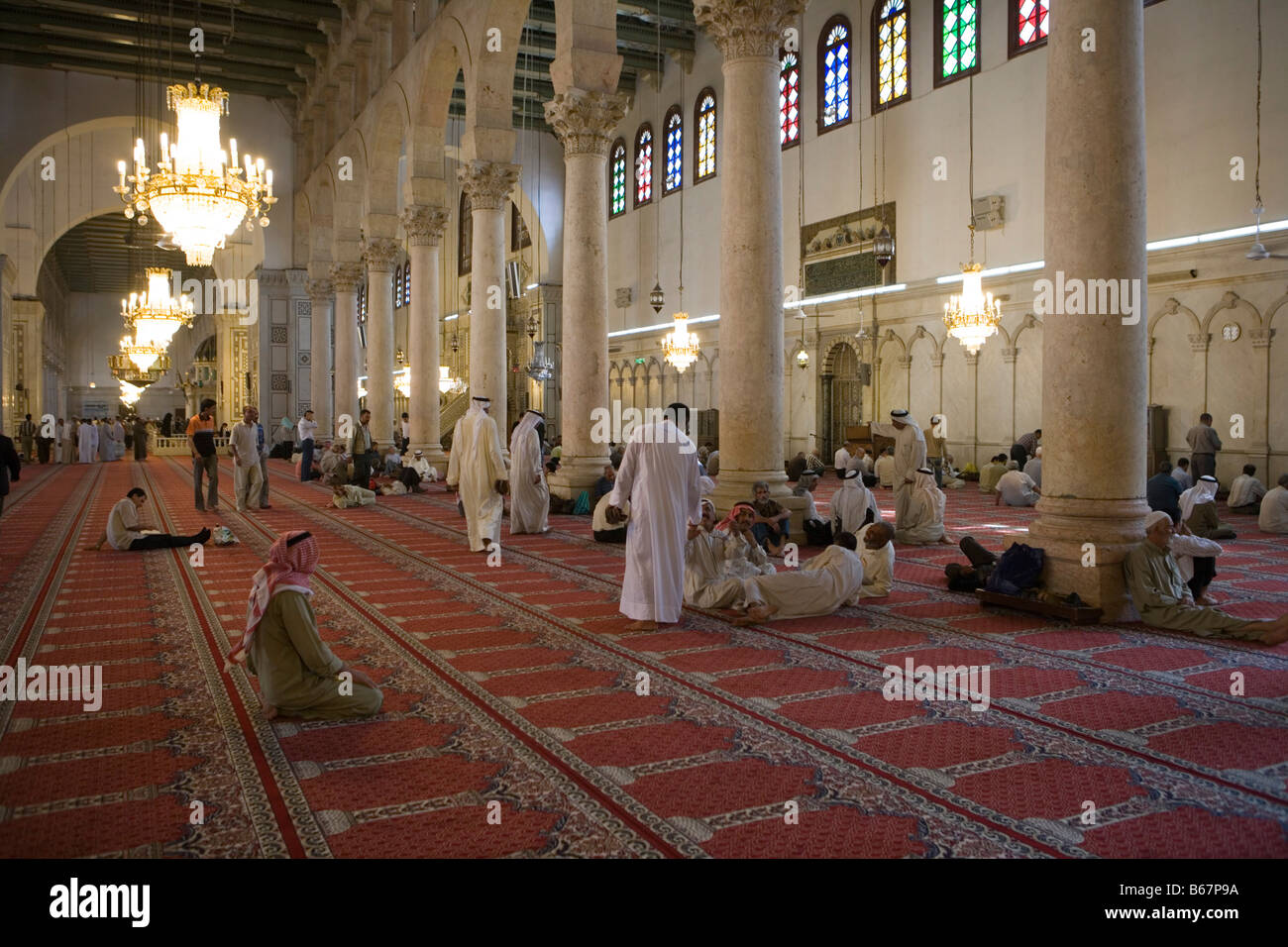 Muslim men at prayer, Salah Muslim Prayer in Umayyad Mosque, Damascus ...