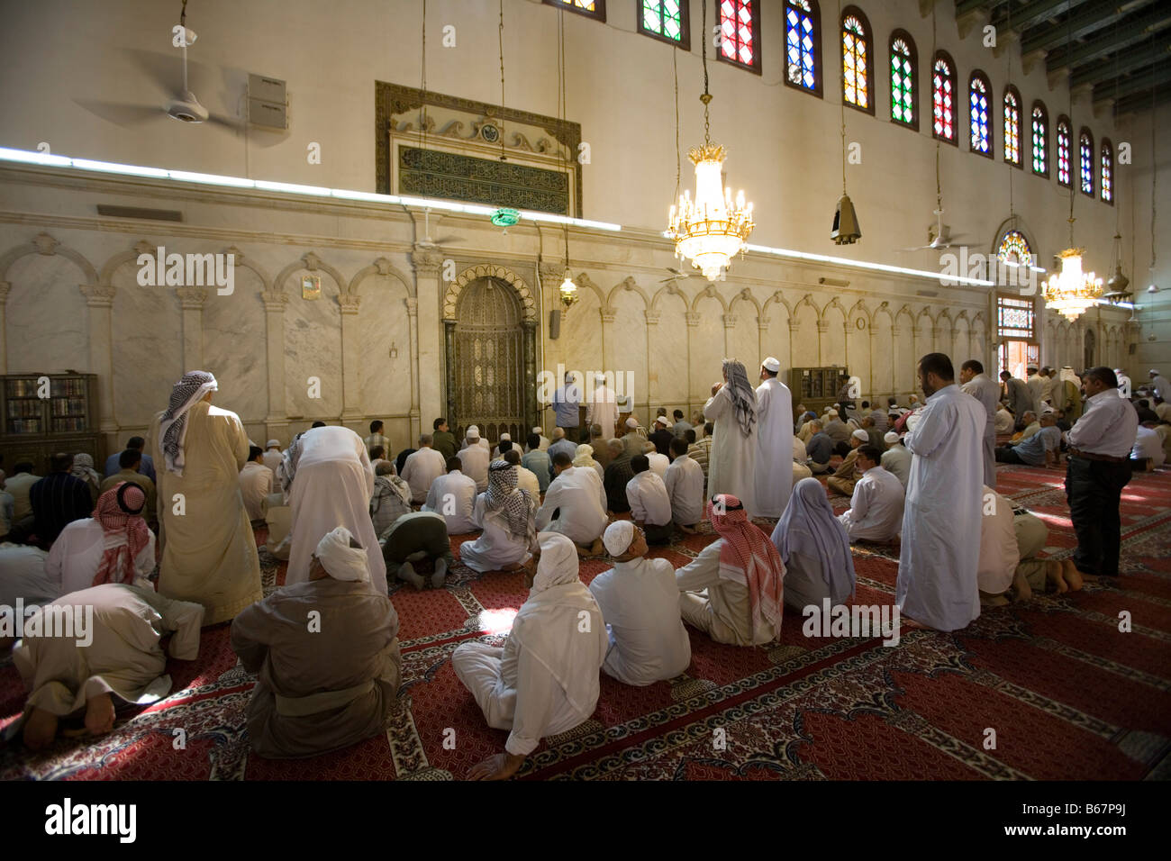 Muslim men at prayer, Salah Muslim Prayer in Umayyad Mosque, Damascus ...