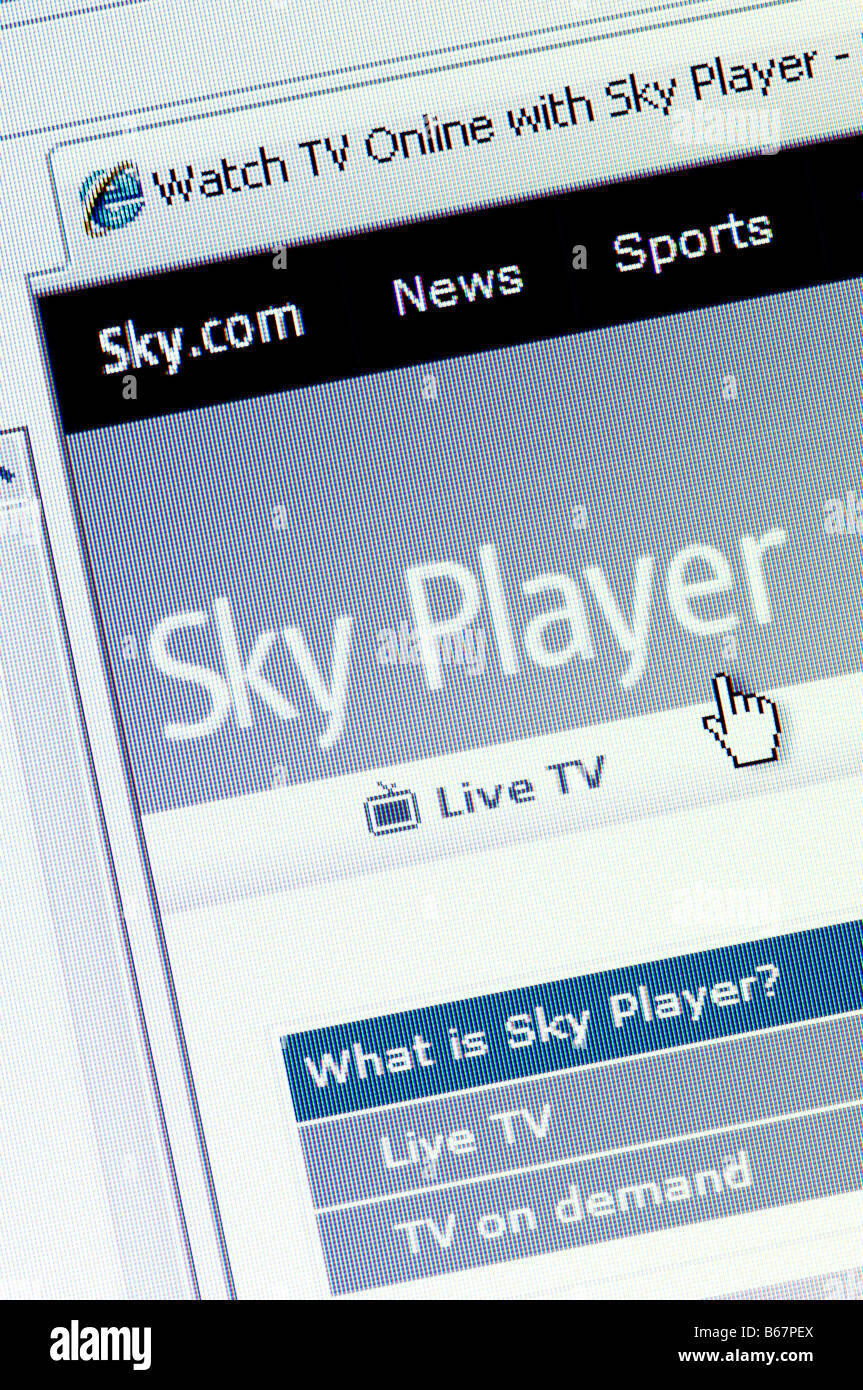 Macro screenshot of Sky Player website the real time online tv service ...