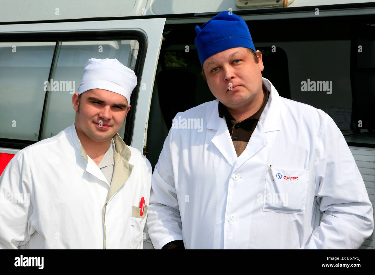 2 Russian certified first responders next to their ambulance at Victory ...