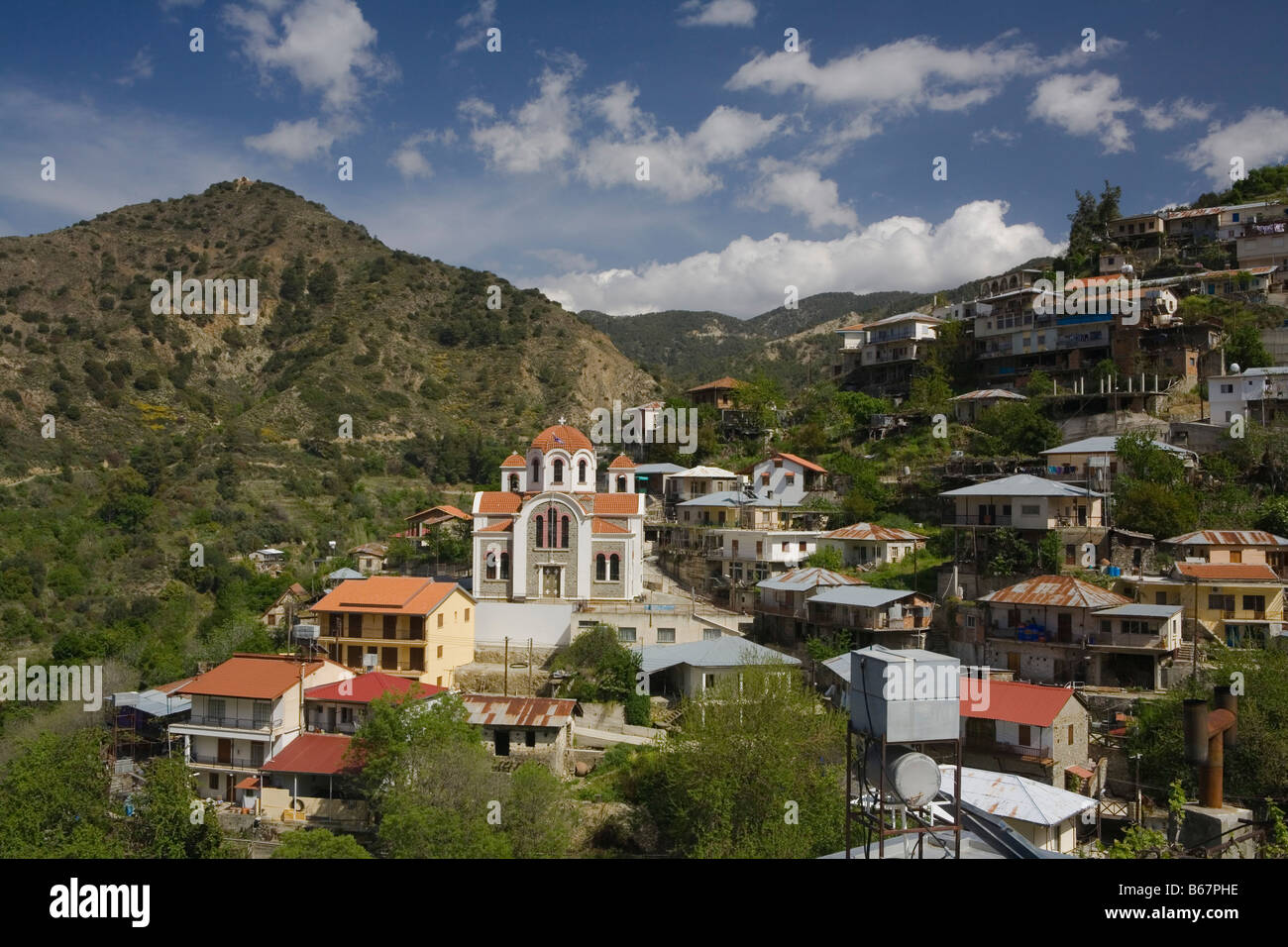 Moutoullas village with church, Marathasa valley, Troodos mountains ...