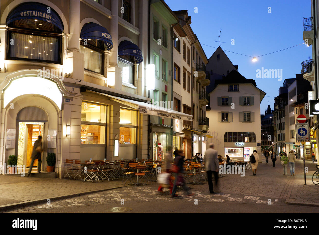 Town square at night, Barfuesserplatz and Gerbergasse, Basel ...
