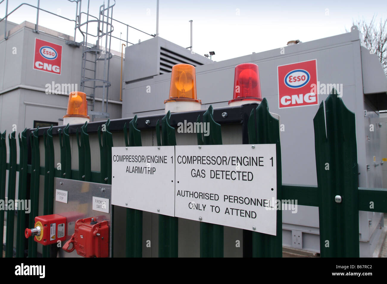 Warning signs on CNG refuelling plant Stock Photo - Alamy