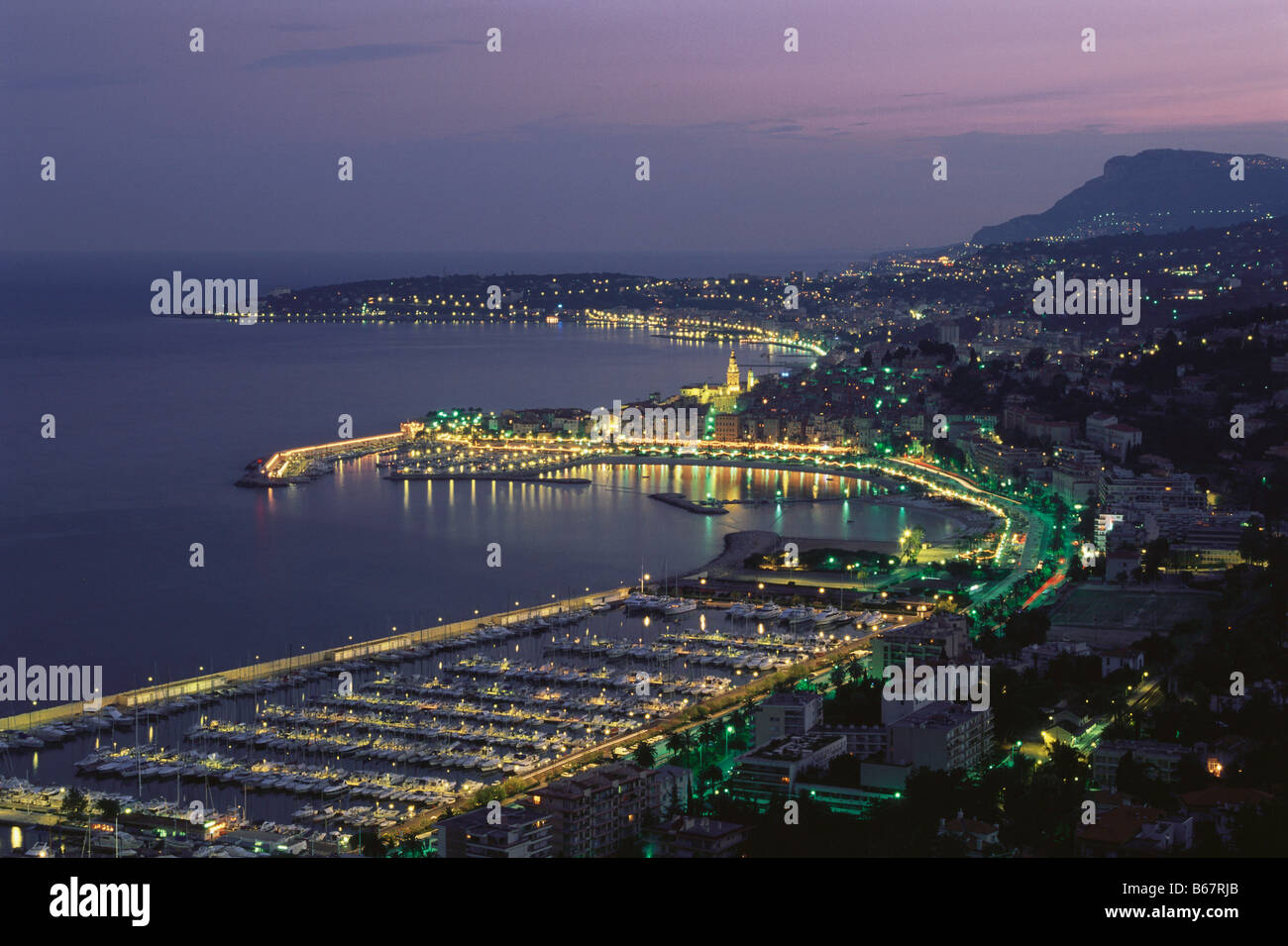 Menton at night, Cap Martin, Cote D'Azur, Provence, France Stock Photo ...