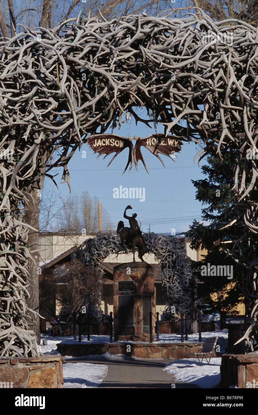 Elk Antler Arch, Townsquare, Jackson Hole, Wyoming, USA Stock Photo - Alamy