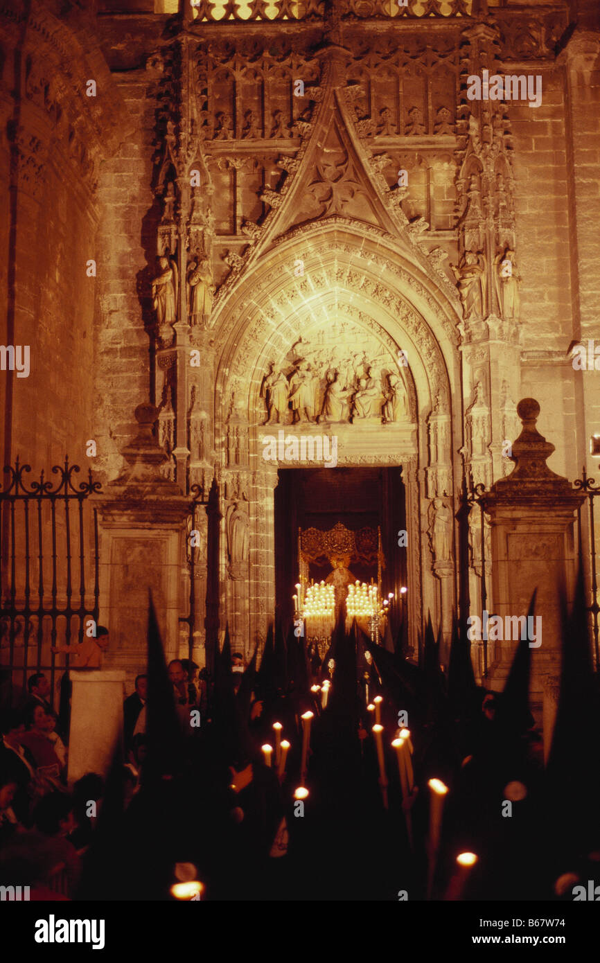Procession outside Seville Cathedral, Brotherhood of San Bernado ...