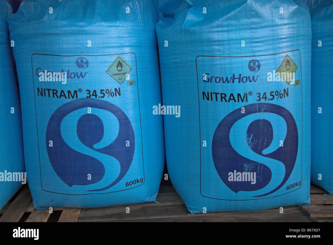 Large blue bags of nitrate fertiliser Stock Photo - Alamy