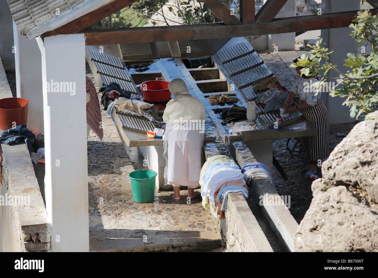 Women doing laundry in the river, Chefchaouen, Medina, Morocco, Africa ...