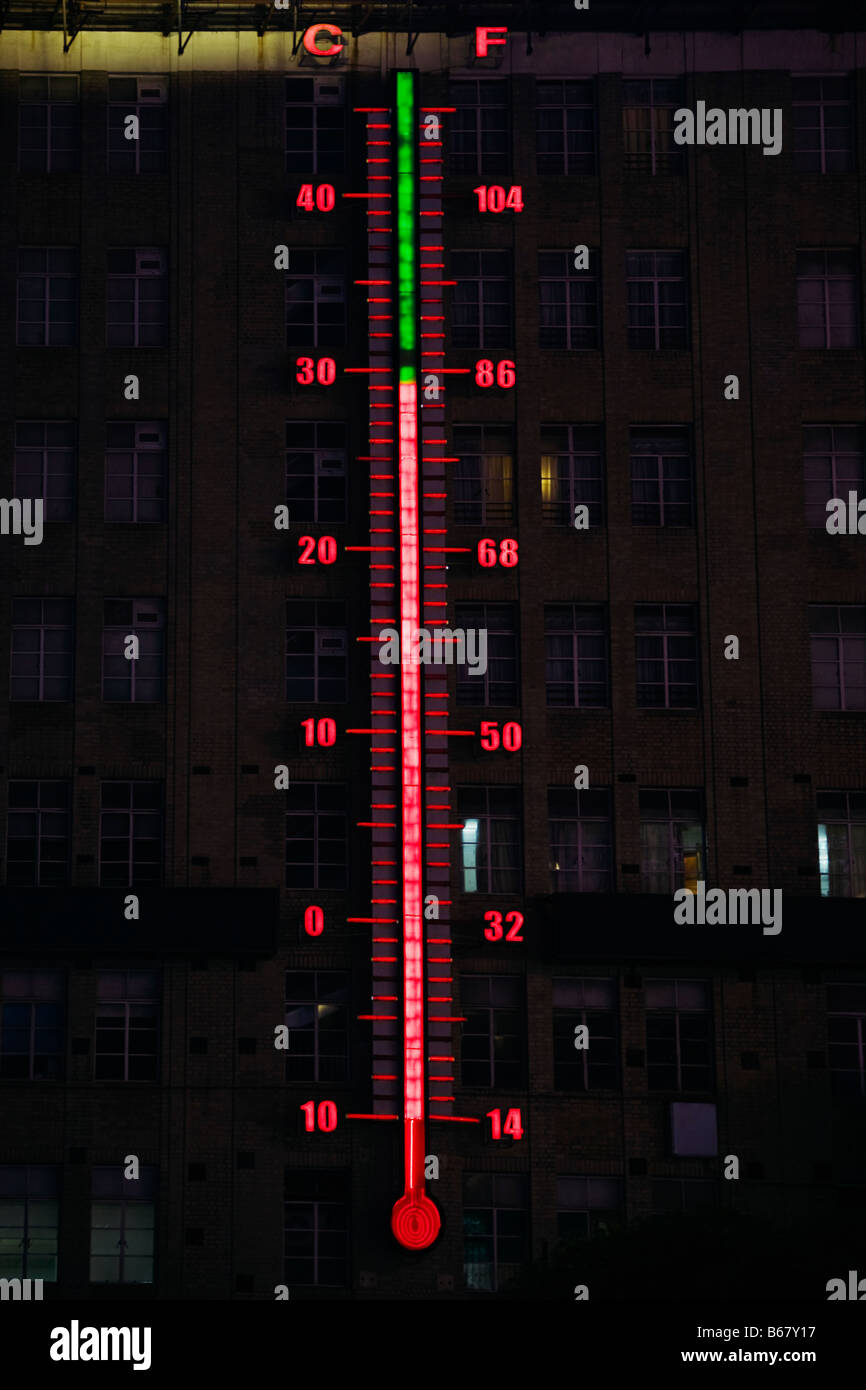 Illuminated thermometer neon on a building, Nanjing Road, Shanghai ...