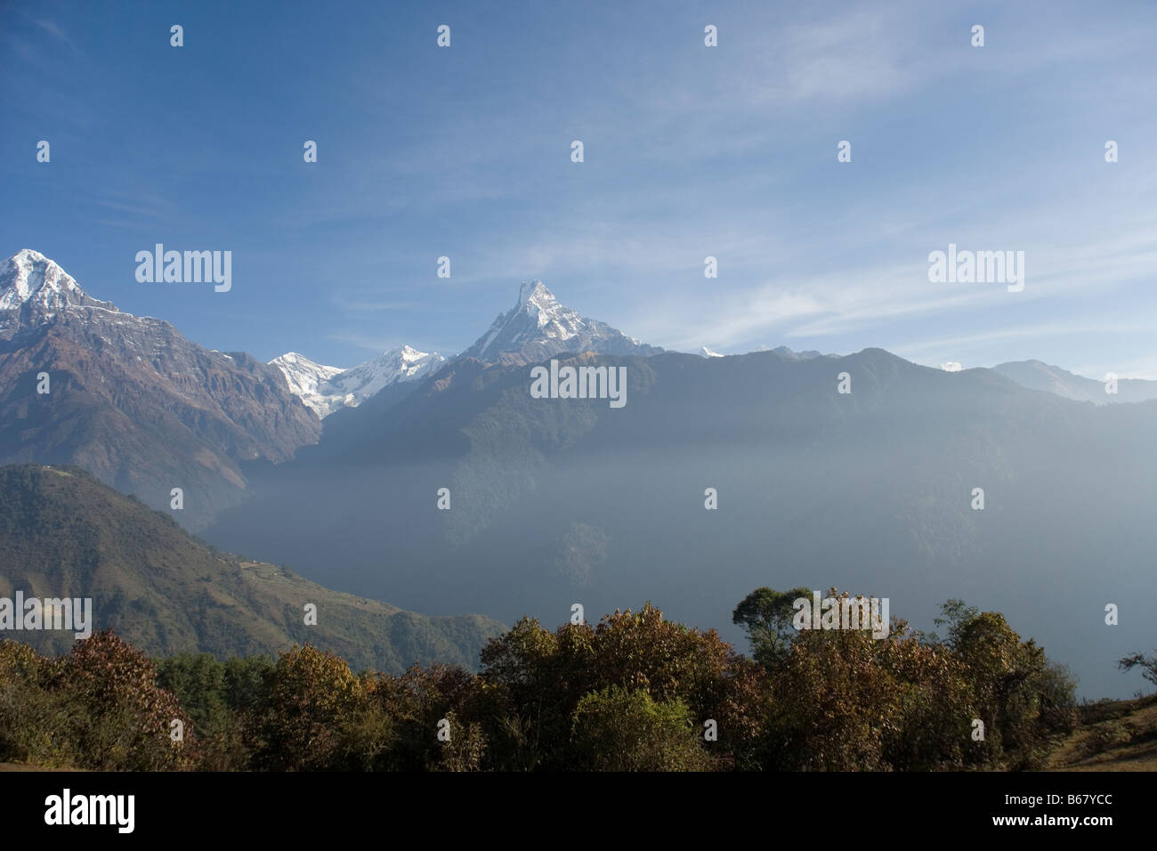 Fishtail Mountain from above Ghandruk village in the Annapurna range ...