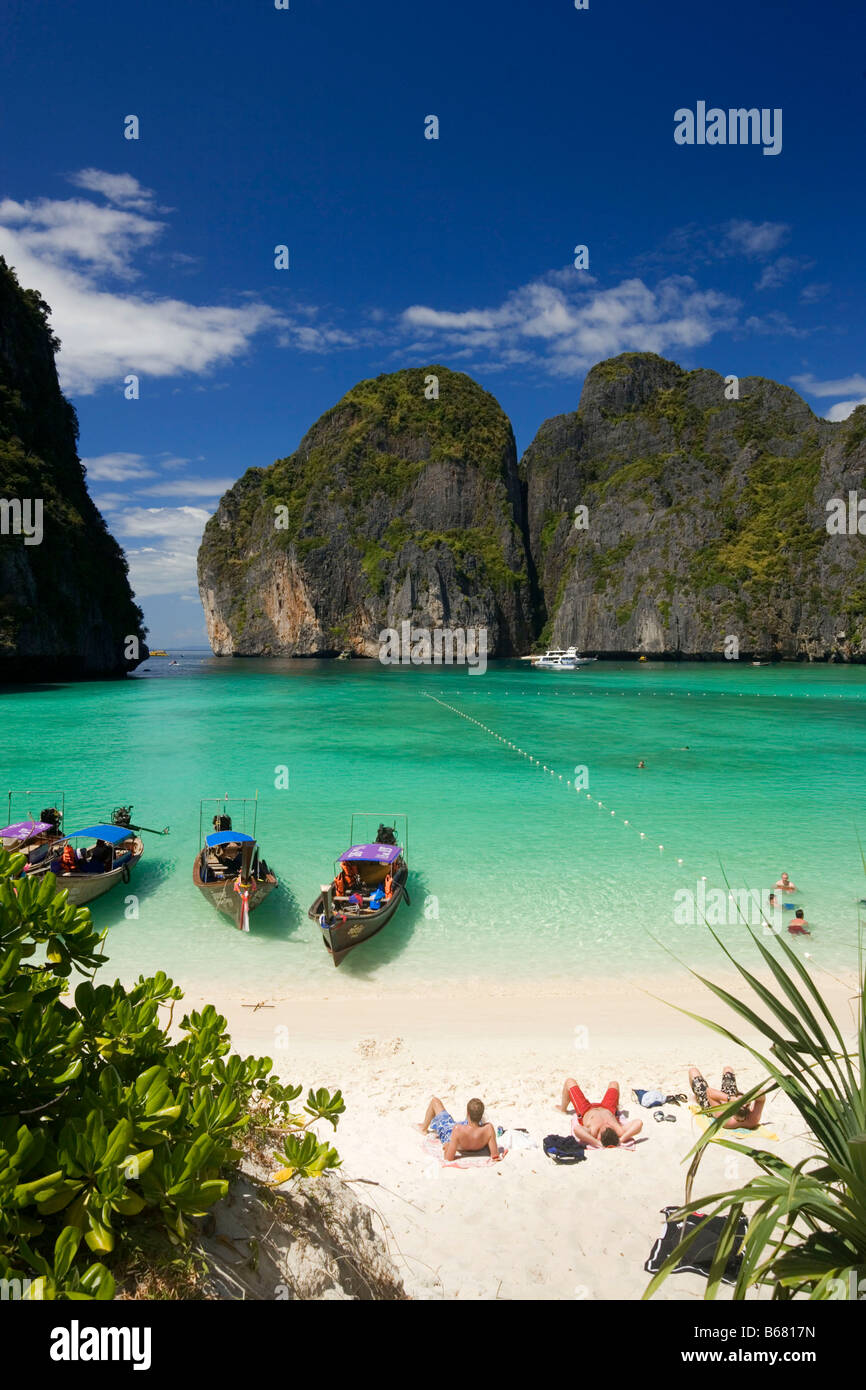 View over Maya Bay, a beautiful scenic lagoon, famous for the Hollywood ...