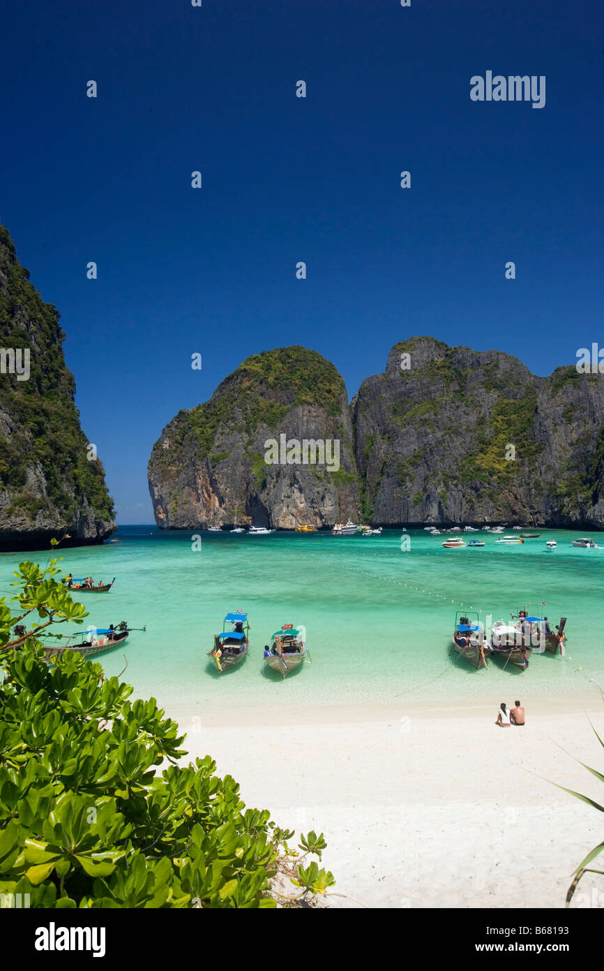 View over Maya Bay, a beautiful scenic lagoon, famous for the Hollywood ...