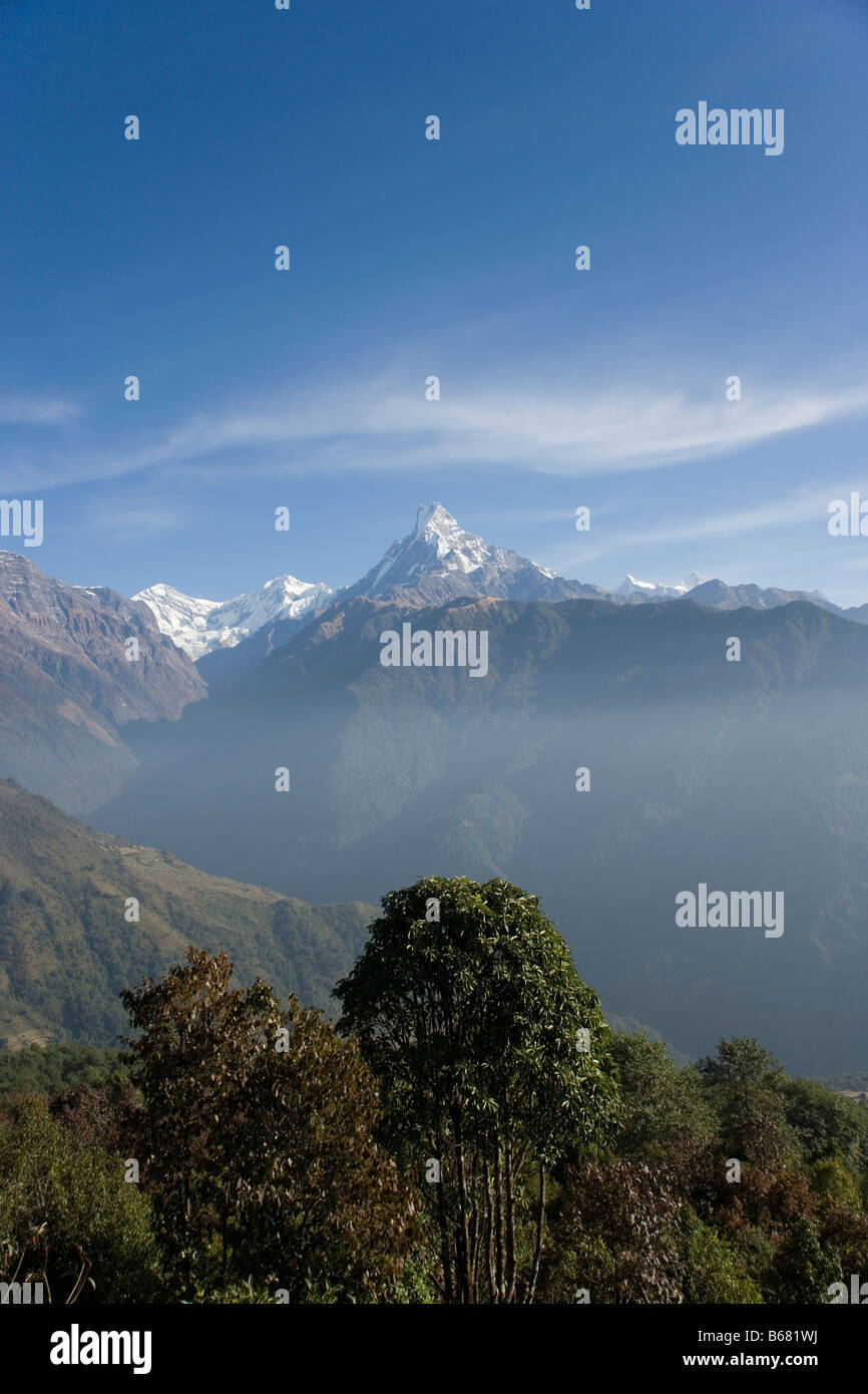 Fishtail Mountain from Baraha Buddhist temple above Ghandruk village ...