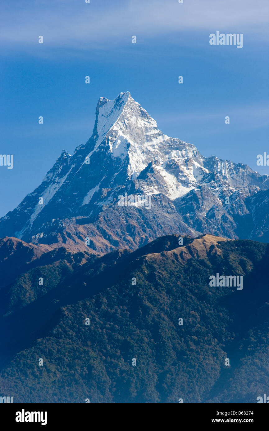Fishtail Mountain from Baraha Buddhist temple above Ghandruk village ...