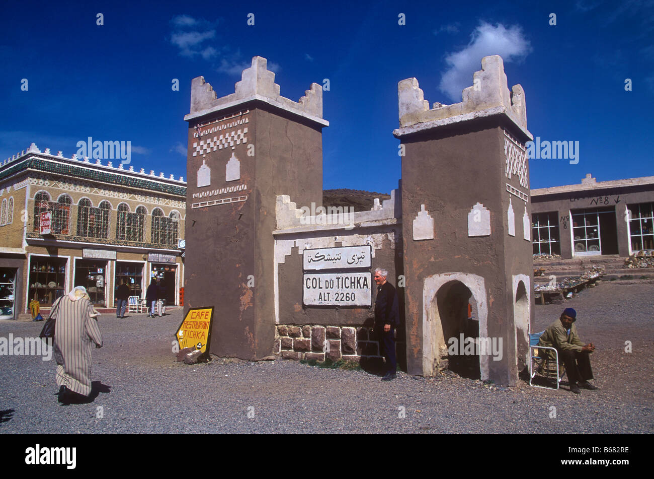 Village of Col du Tichka at the highest point of the Tichka Pass in the ...