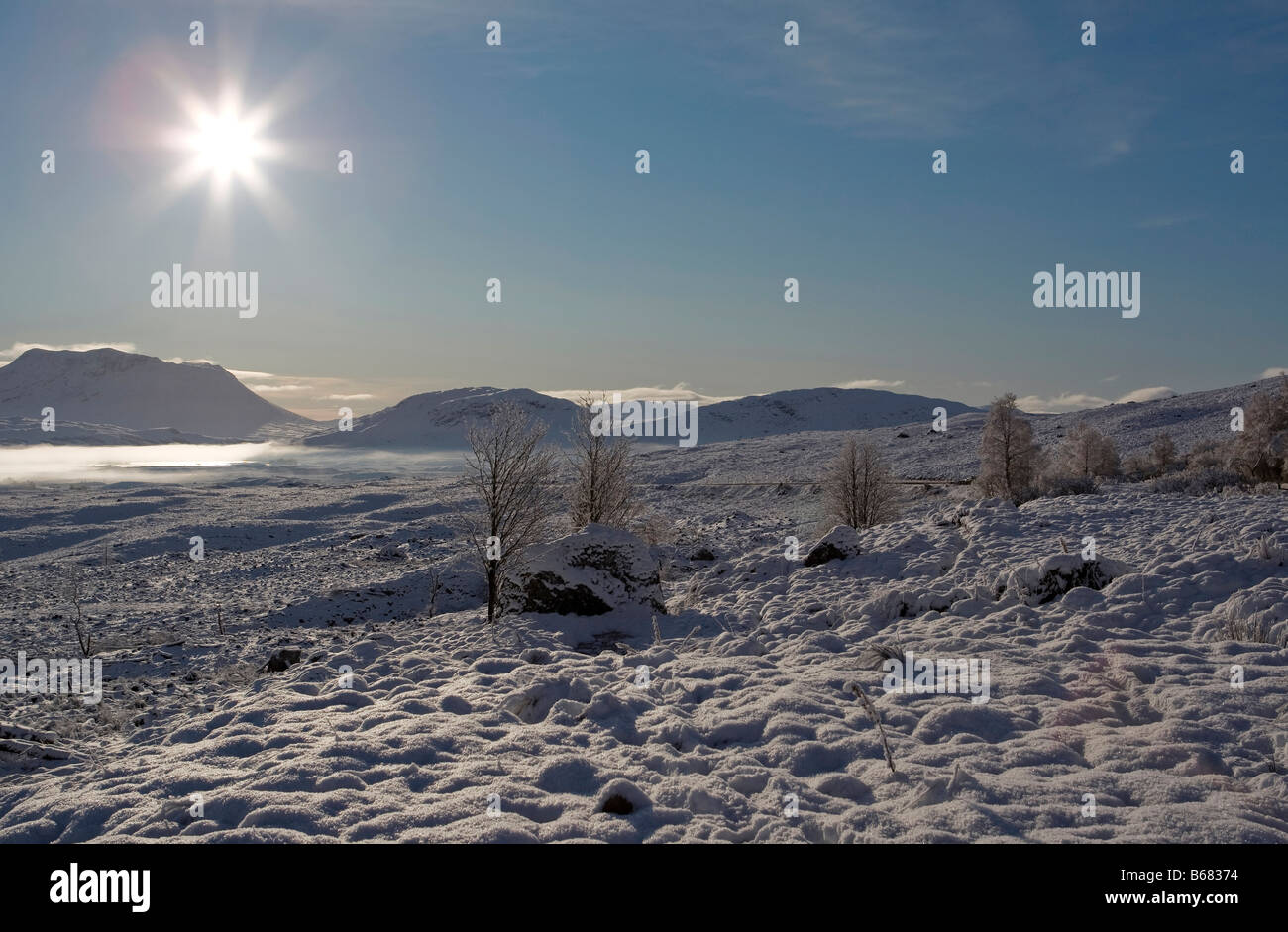 Beautiful morning scene across Rannoch Moor highlighting the early ...