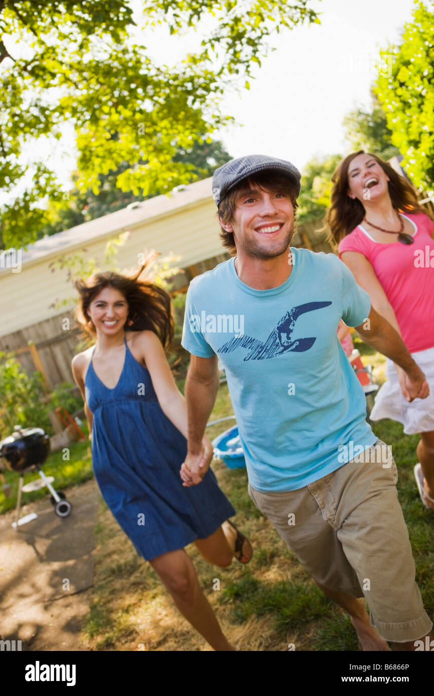 Three friends barbecue party in hi-res stock photography and images - Alamy