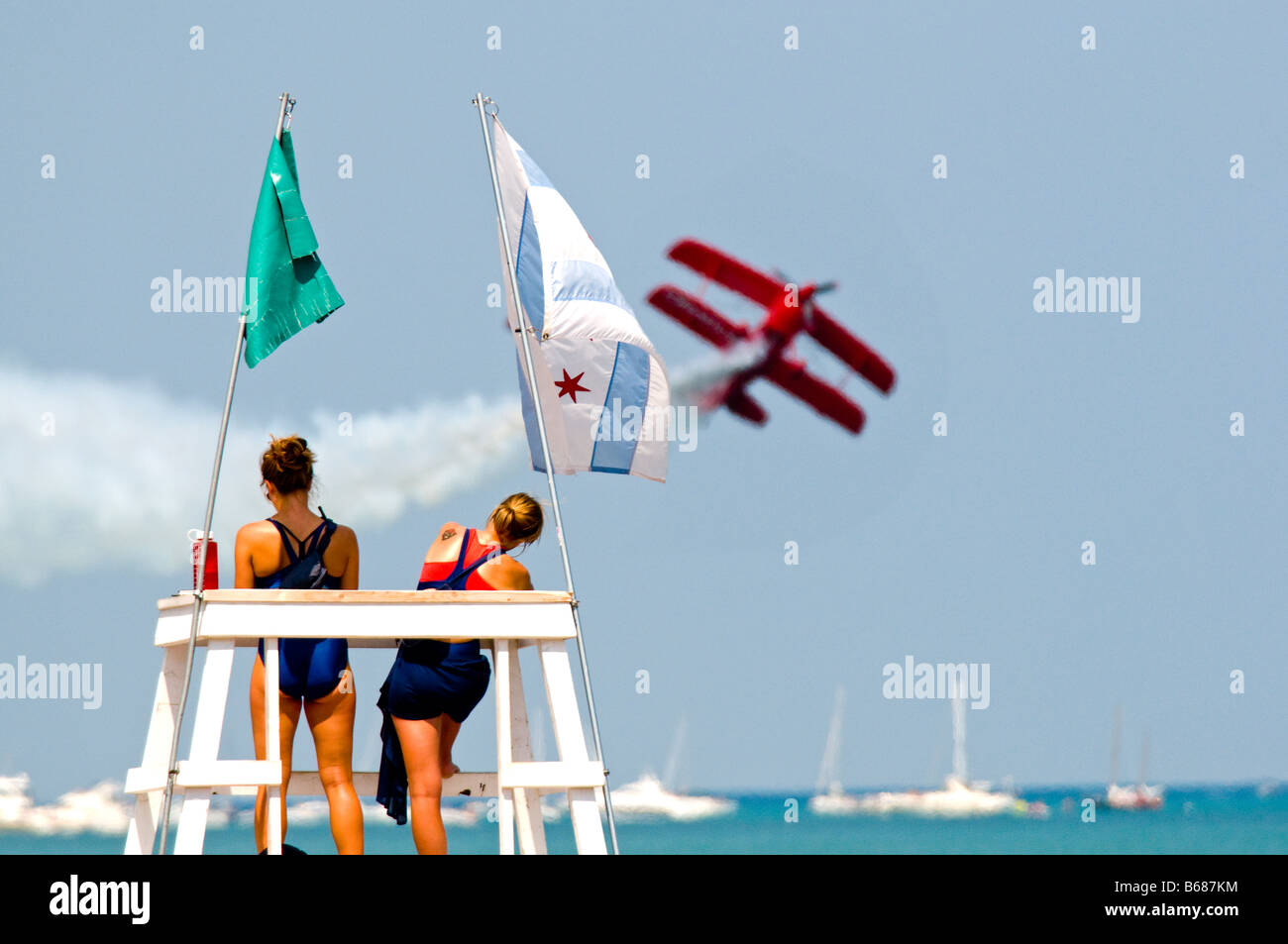 Chicago Lifeguards & Air Show Stunt Stock Photo - Alamy