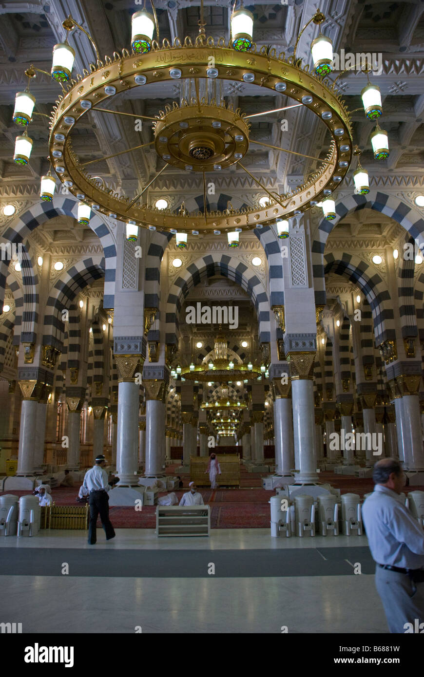 A row of chandeliers in the mosque of the Prophet Masjid al Nabawi ...