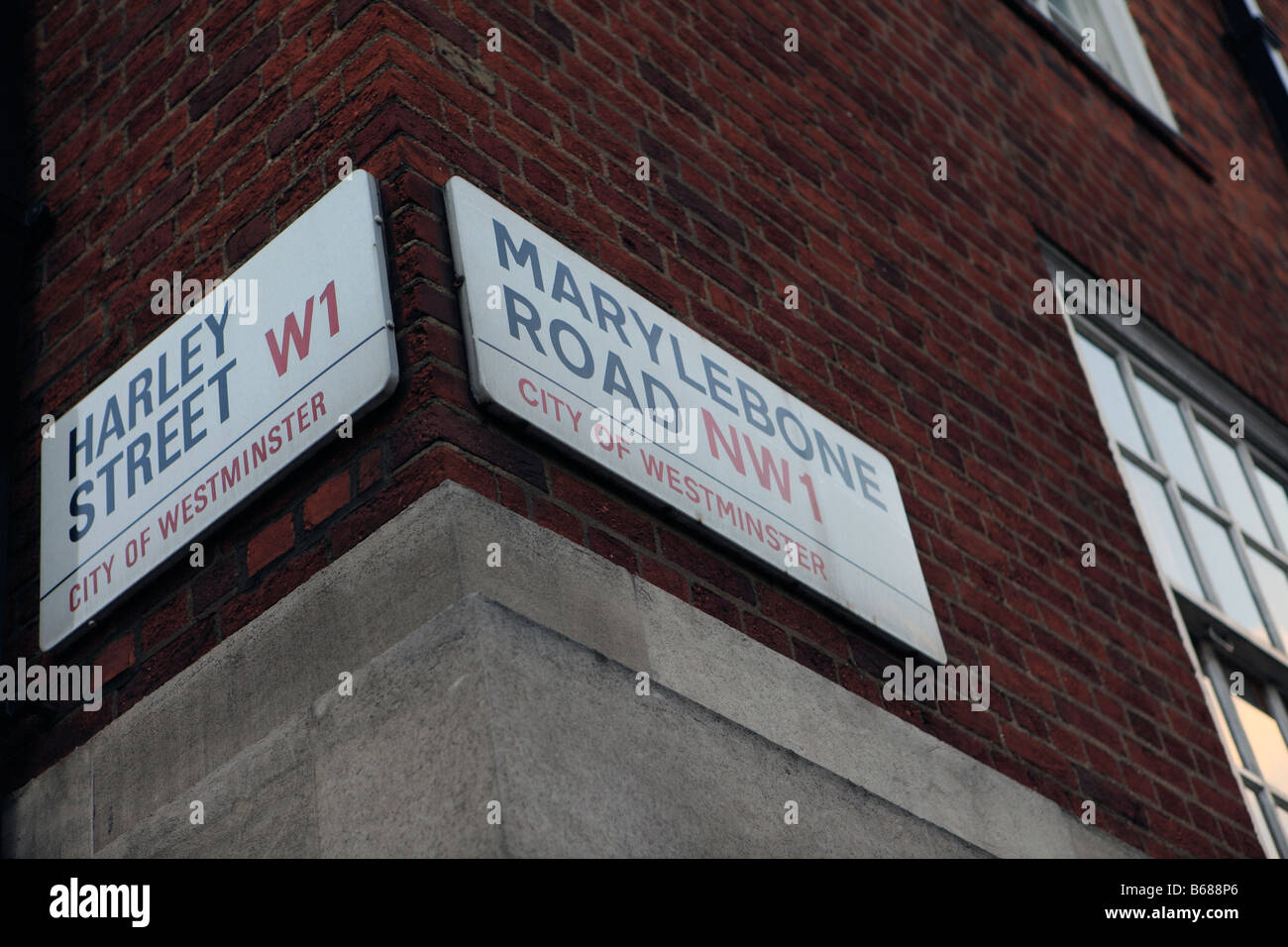 united kingdom london marylebone road and harley street road signs ...