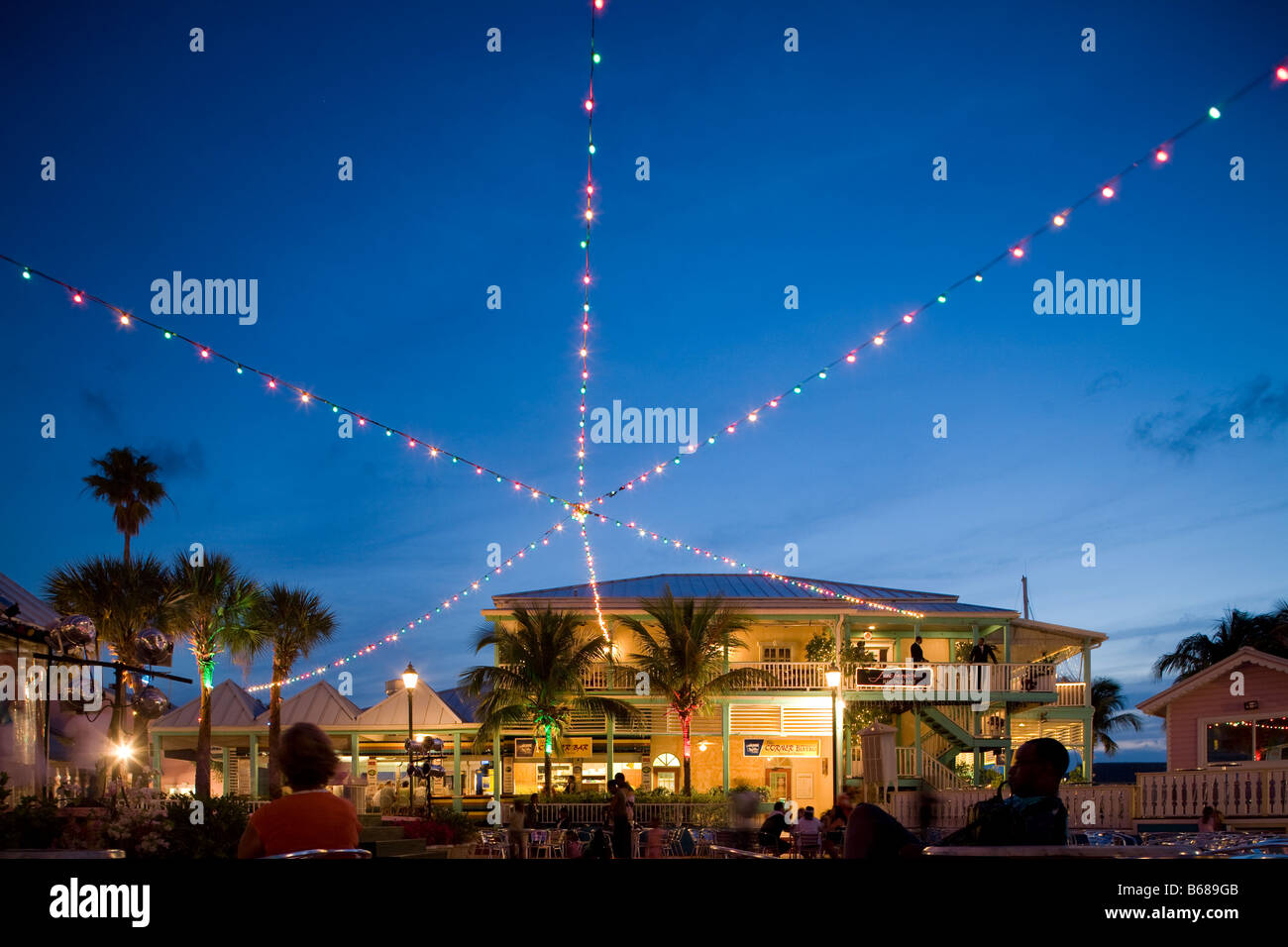 Bahamas Grand Bahama Island Freeport Decorative lights above public ...
