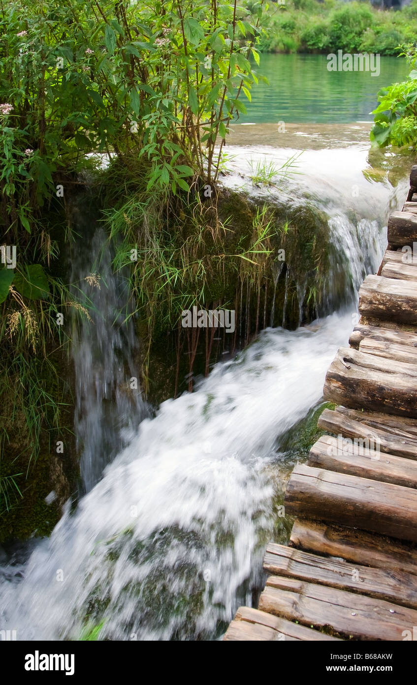 Small wooden bridge at National Park Plitvice in Croatia Stock Photo ...