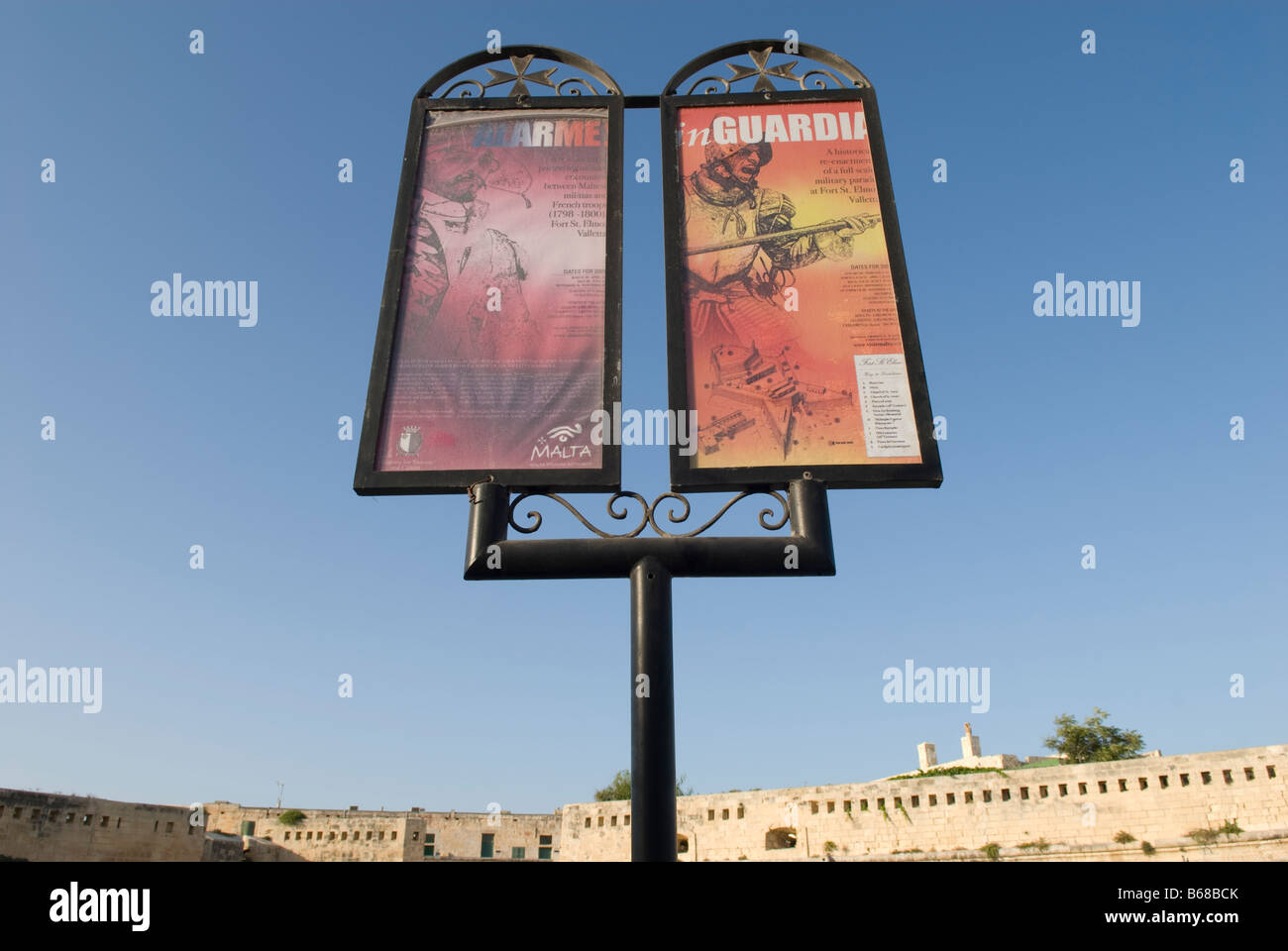 Advertising signs for historical military parade in Fort St. Elmo ...