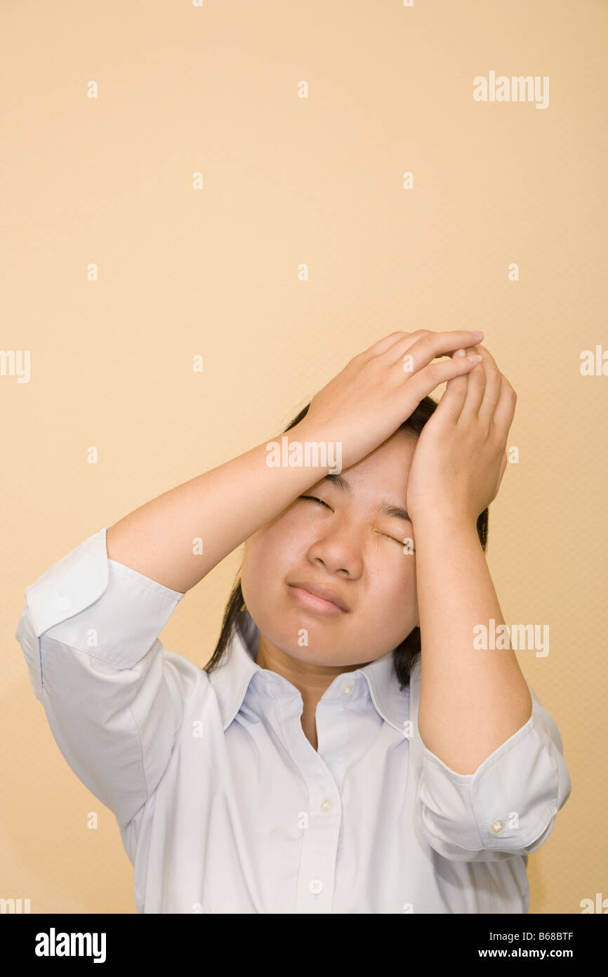Woman alone hand hair head touching hi-res stock photography and images ...
