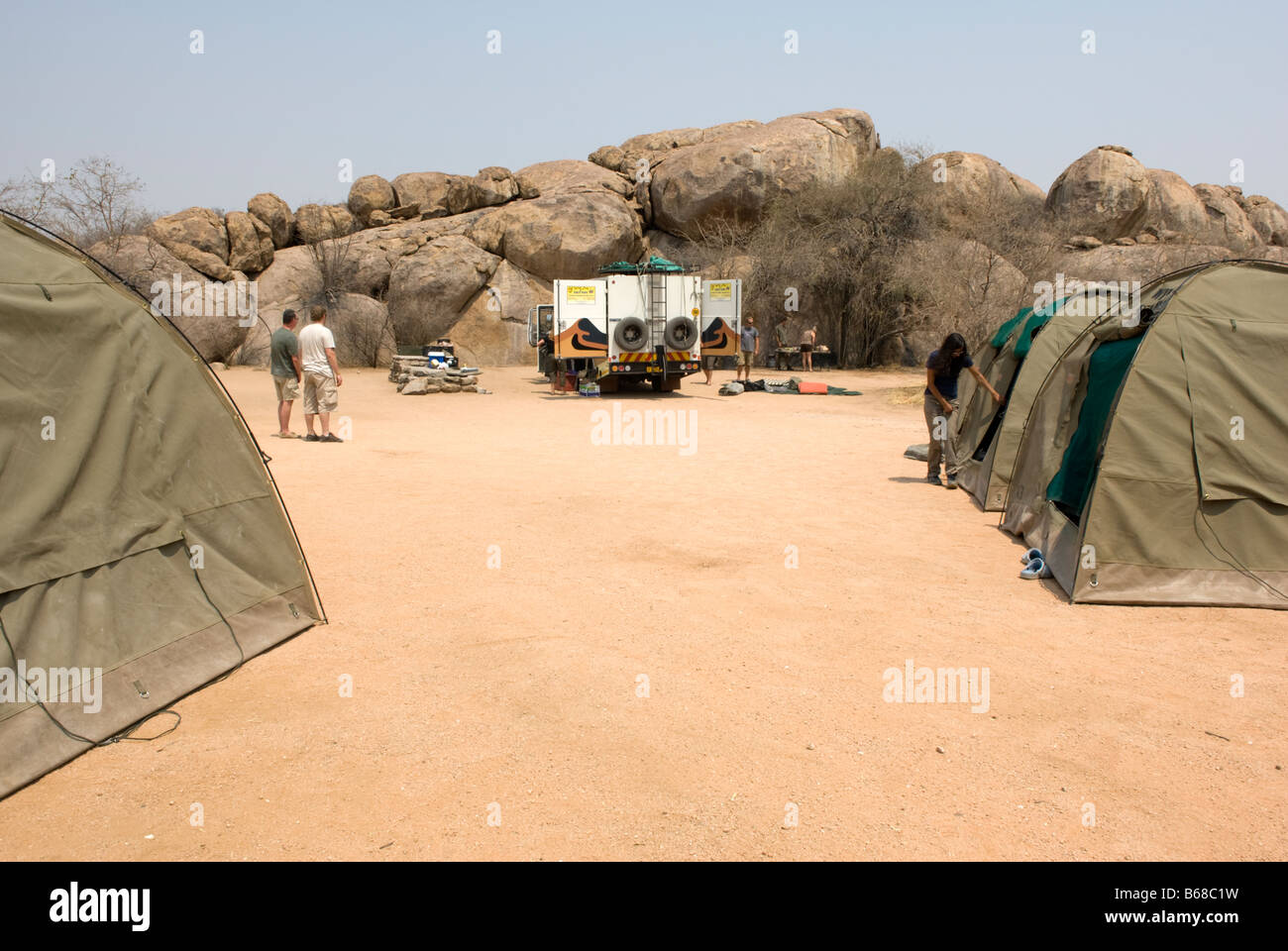 Tents at the campsite of the Oase Himba village, Namibia Stock Photo ...
